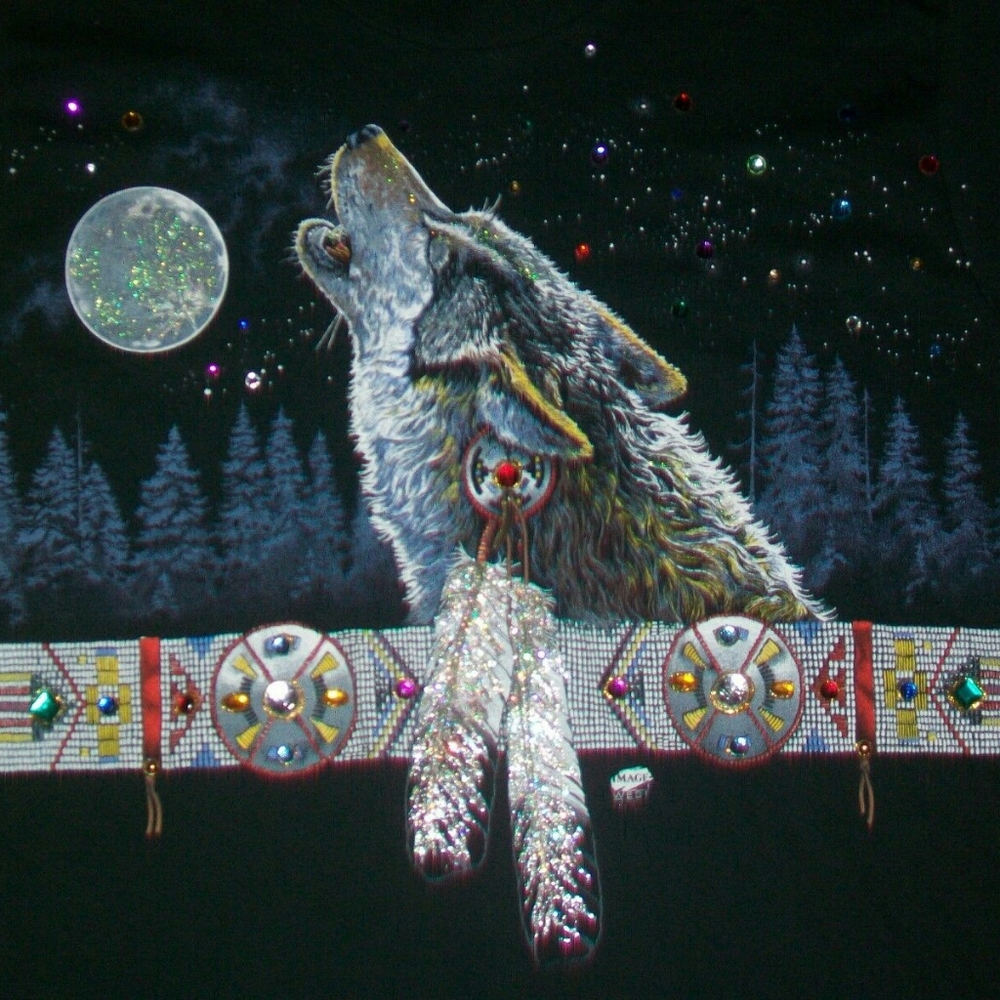 American Indian Howling Wolf Jewel Vintage T Shirt - Gem